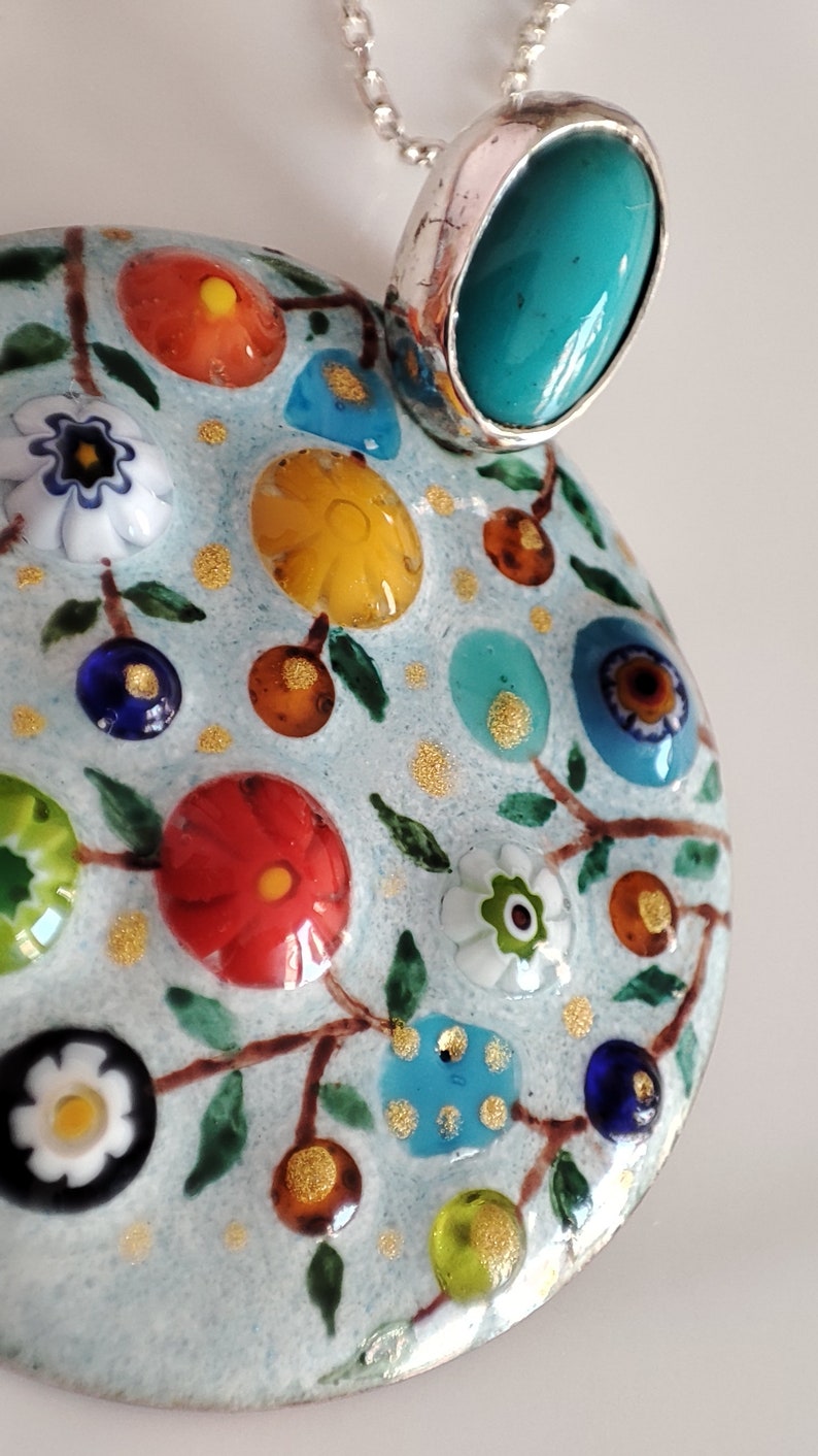 Handmade Original Enamel on Copper Pendant With Turquoise - Etsy