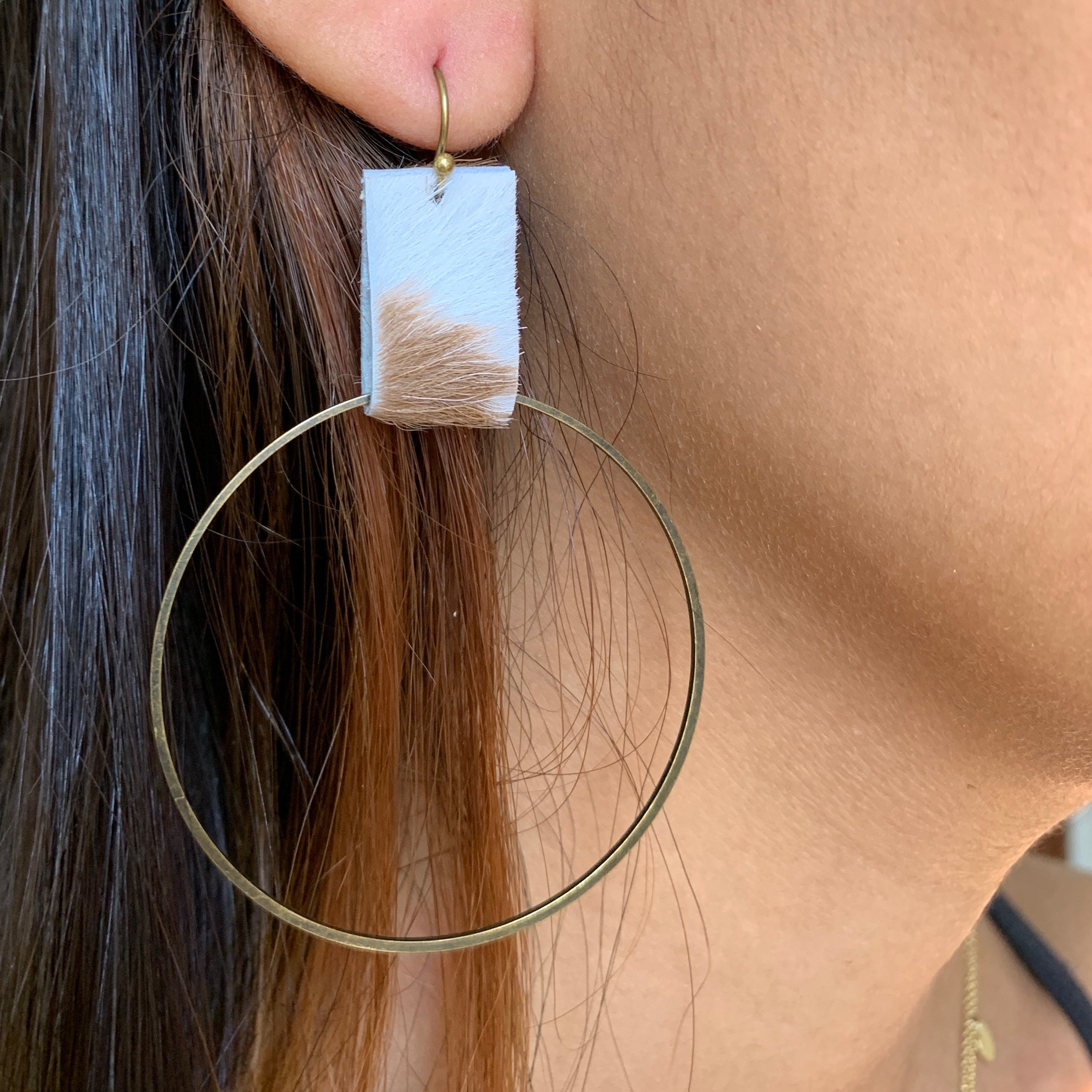Antique Bronze Hoop Earrings With 100% Genuine Cowhide - Etsy