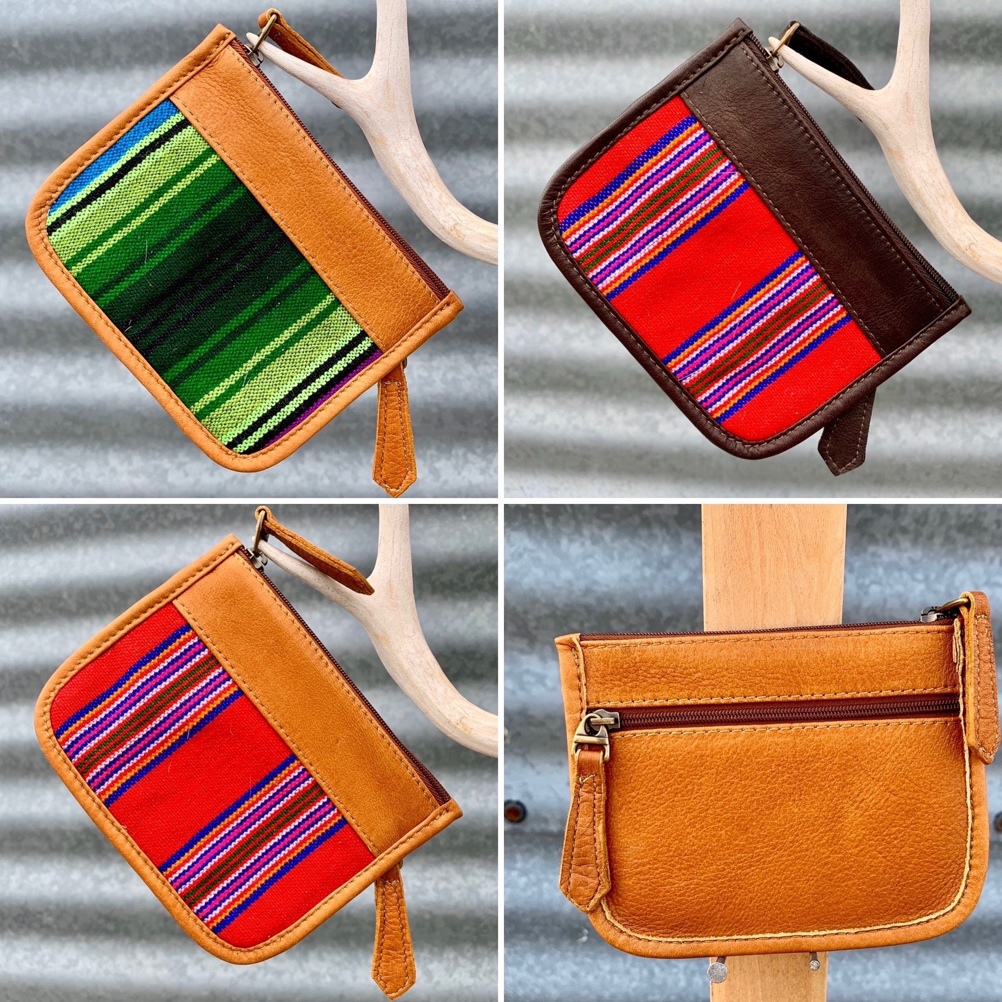 Precious leather & Guatemalan fabric coin purse great gift | Etsy