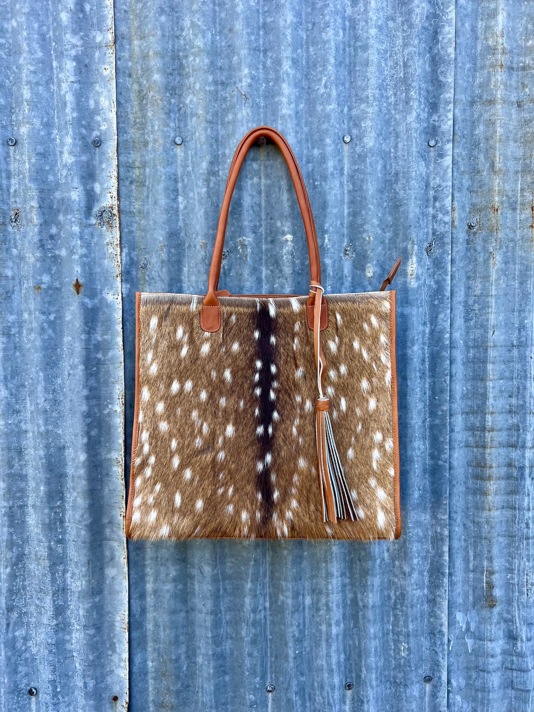 NEW HUGE Axis Deer Hide Tote Laptop Bag Damn Big Purse - Etsy