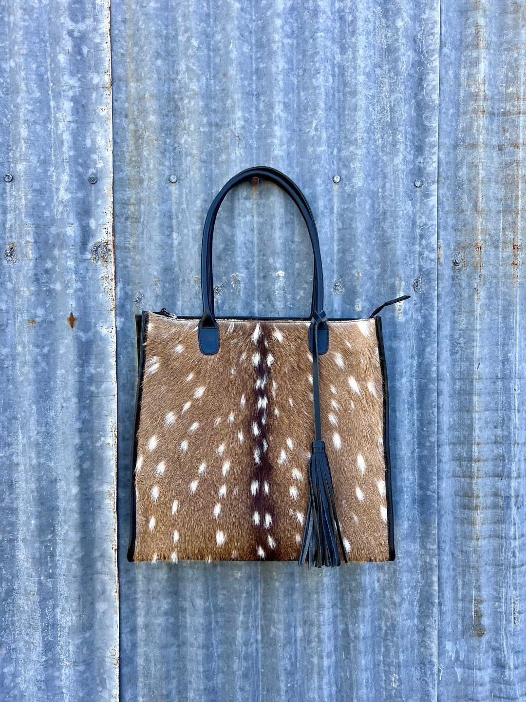NEW!! HUGE Axis Deer Hide Tote - Laptop Bag - Damn Big Purse! - Etsy