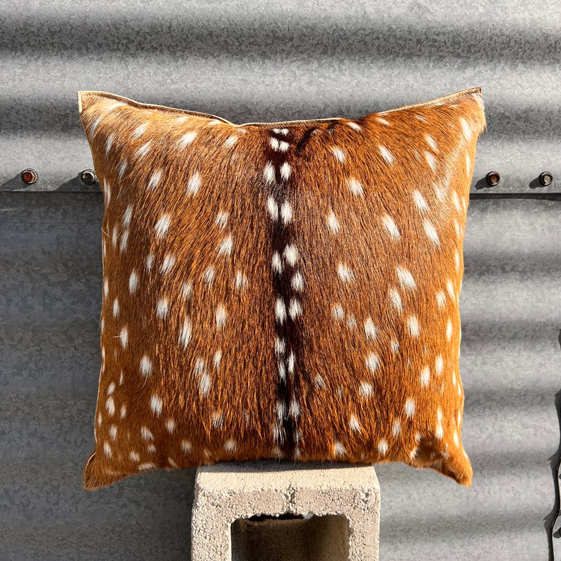 HUGE Square Premium South Texas Axis Deer Hide & Rustic Leather Pillow ...