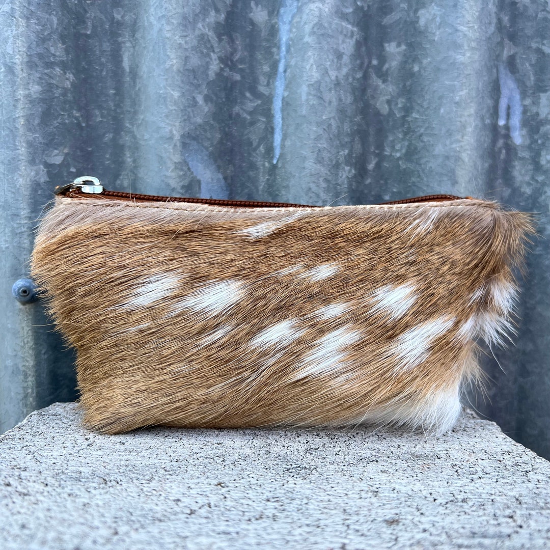 Cute Lil South Texas Axis Deer Hide Pouch - Rustic Leather, Pin Stripe ...