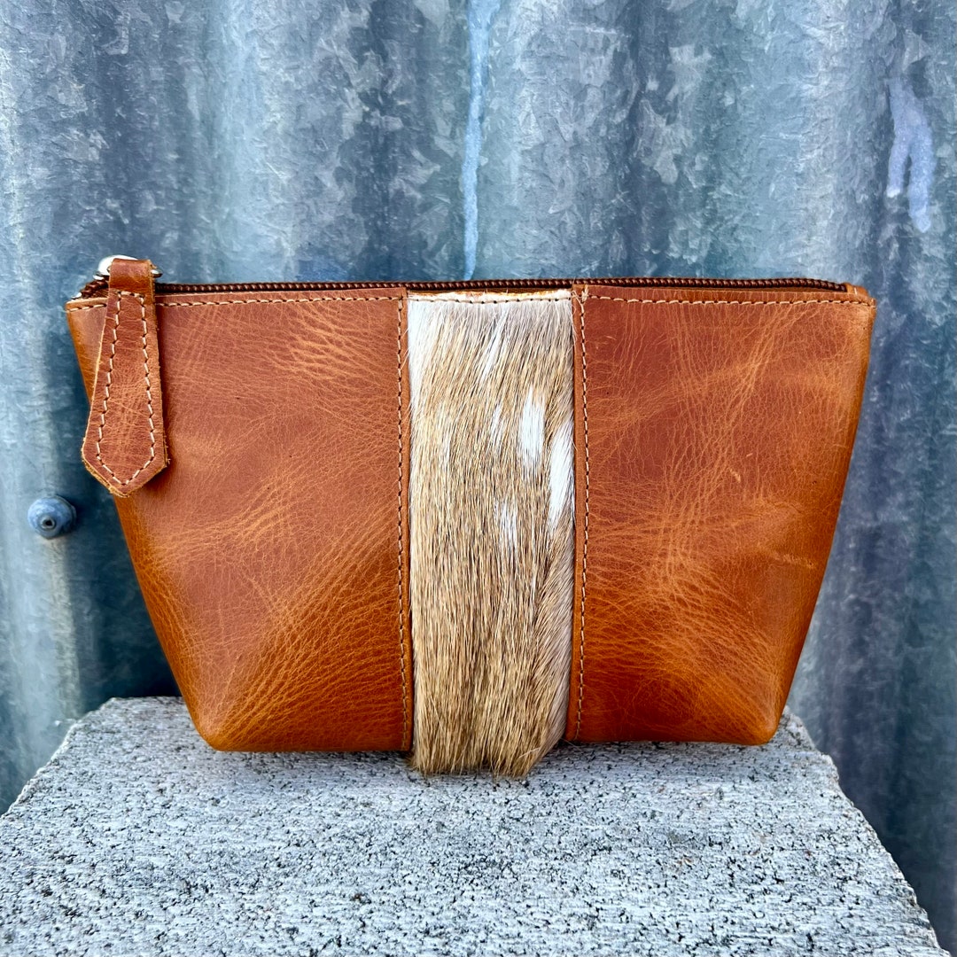 NEW! Rustic Weathered Leather and South Texas Axis Deer Hide Pouch - Etsy
