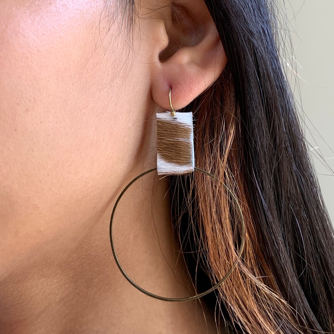 Antique Bronze Hoop Earrings With 100% Genuine Cowhide - Etsy