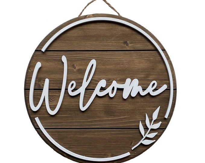 Round Wood Welcome Sign L Front Door Decor L Indoor / Outdoor Shiplap ...
