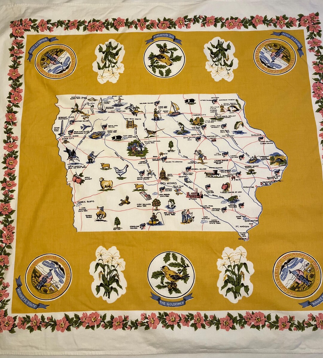 Vintage Souvenir Iowa Map Tablecloth - Etsy