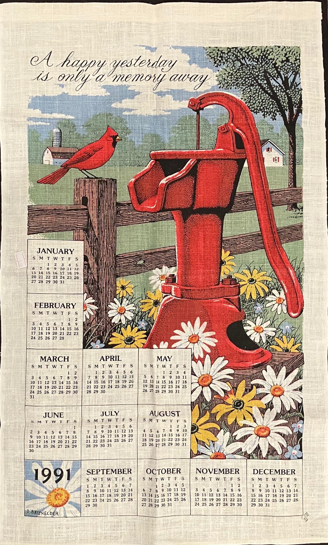 Vintage 1991 Calendar Towel - Etsy