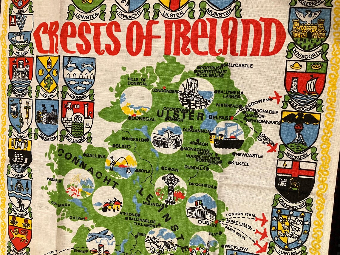 Vintage Souvenir Map and Crests of Ireland Towel - Etsy