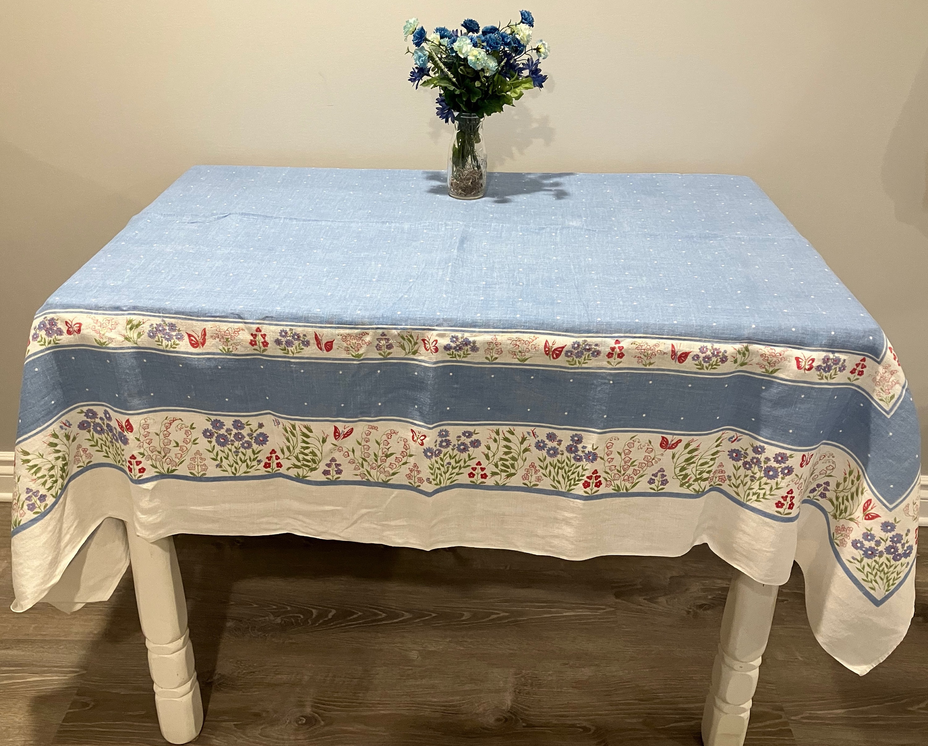 Vintage Blue Floral Tablecloth - Etsy