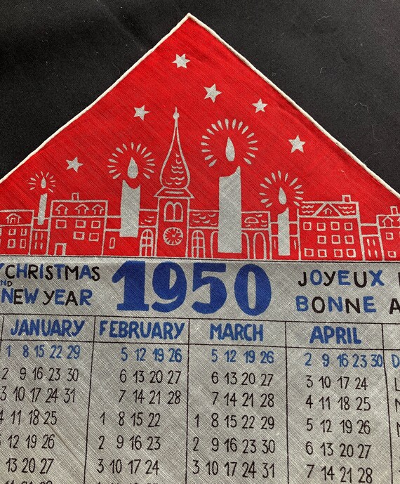 Vintage 1950 Souvenir Calendar Handkerchief - Gem