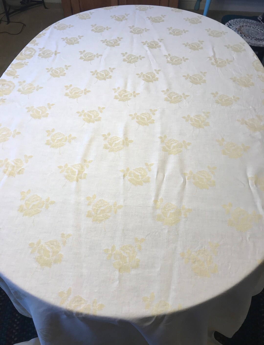 Lovely Vintage Pale Yellow Brocade Tablecloth - Etsy