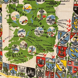 Vintage Souvenir Map and Crests of Ireland Towel - Etsy