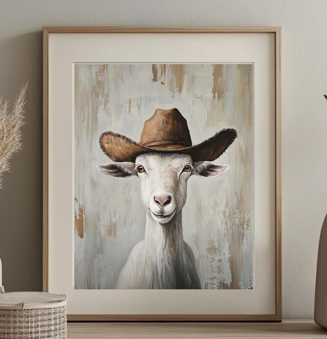 Printable Oil Portrait Painting of Silly Cowboy Goat, Western Nursery ...