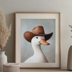 Printable Oil Portrait Painting of Silly Cowboy Duck, Western Nursery ...