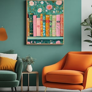 Pastel Book Art Portrait, Downloadable Wall Art, Bookshelf Wall Print ...