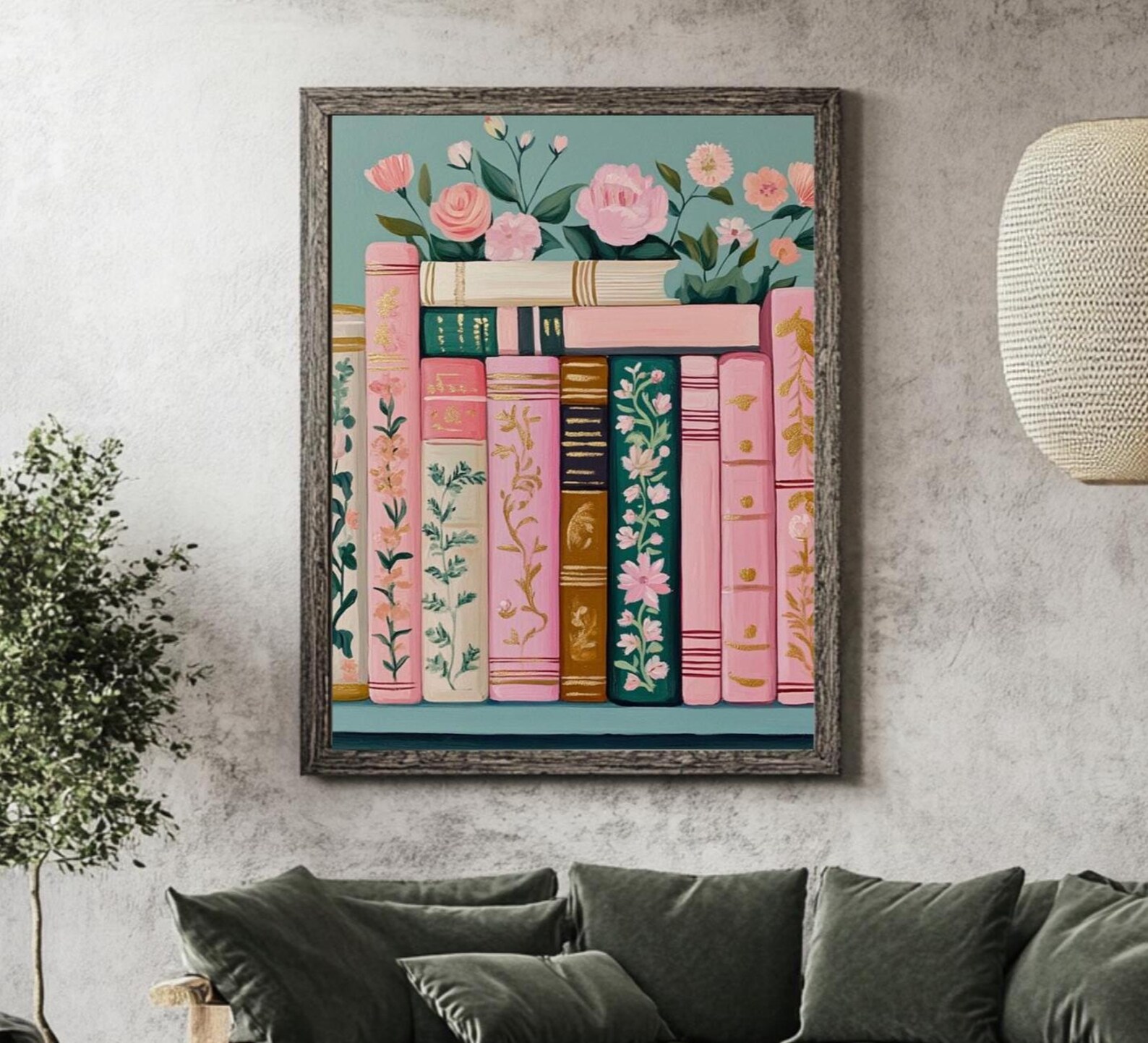 Pastel Book Art Portrait, Downloadable Wall Art, Bookshelf Wall Print ...