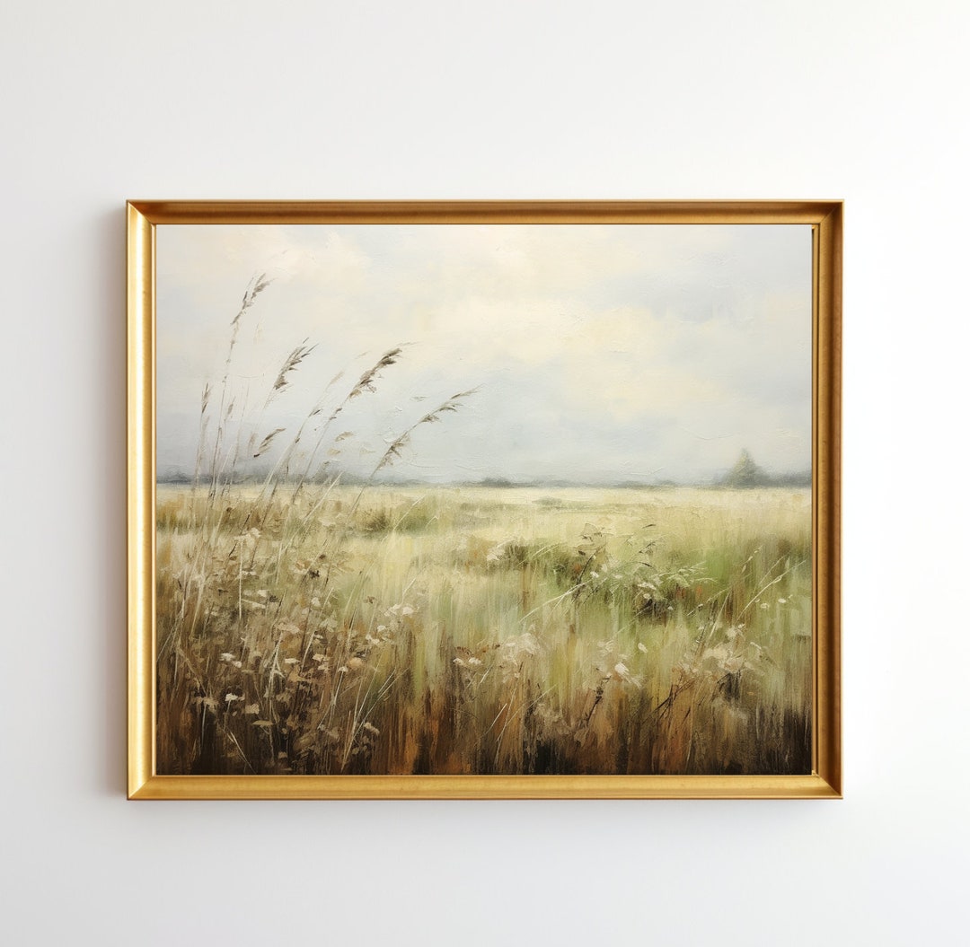Spring Landscape Field Oil Painting, PRINTABLE Grass Field Painting ...