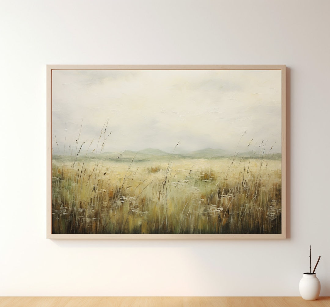 Spring Landscape Field Oil Painting, PRINTABLE Grass Field Painting ...