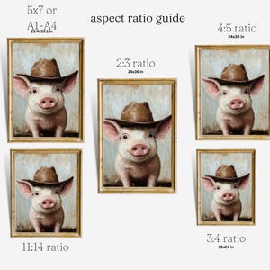Printable Oil Portrait Painting of Silly Cowboy Pig, Western Nursery ...