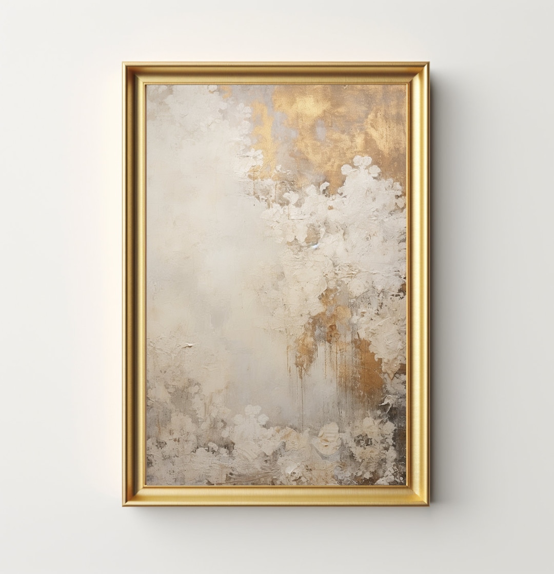 Printable Neutral and Gold Color Abstract Oil Painting, Minimalist Art ...