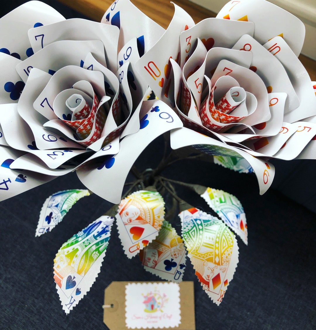 Playing Card Roses Rainbow Themed X2 + Bottle Vase, Alice in Wonderland ...