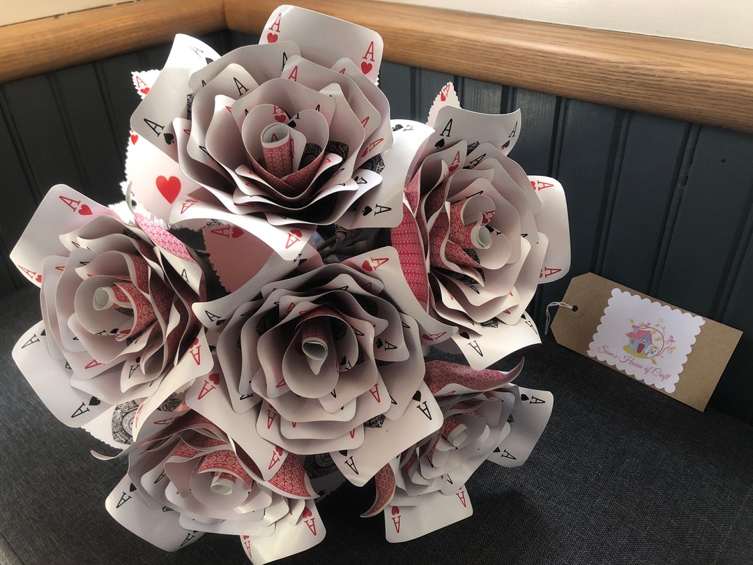 Playing Card Rose Wedding Bouquet, Handheld Bouquet Playing Card Themed ...