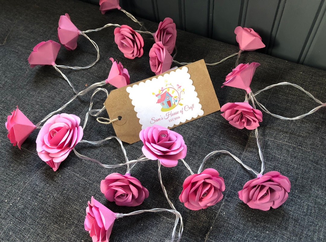 Set of 20 Origami Rose Themed Fairy Lights Pale Pink, Nightlight ...