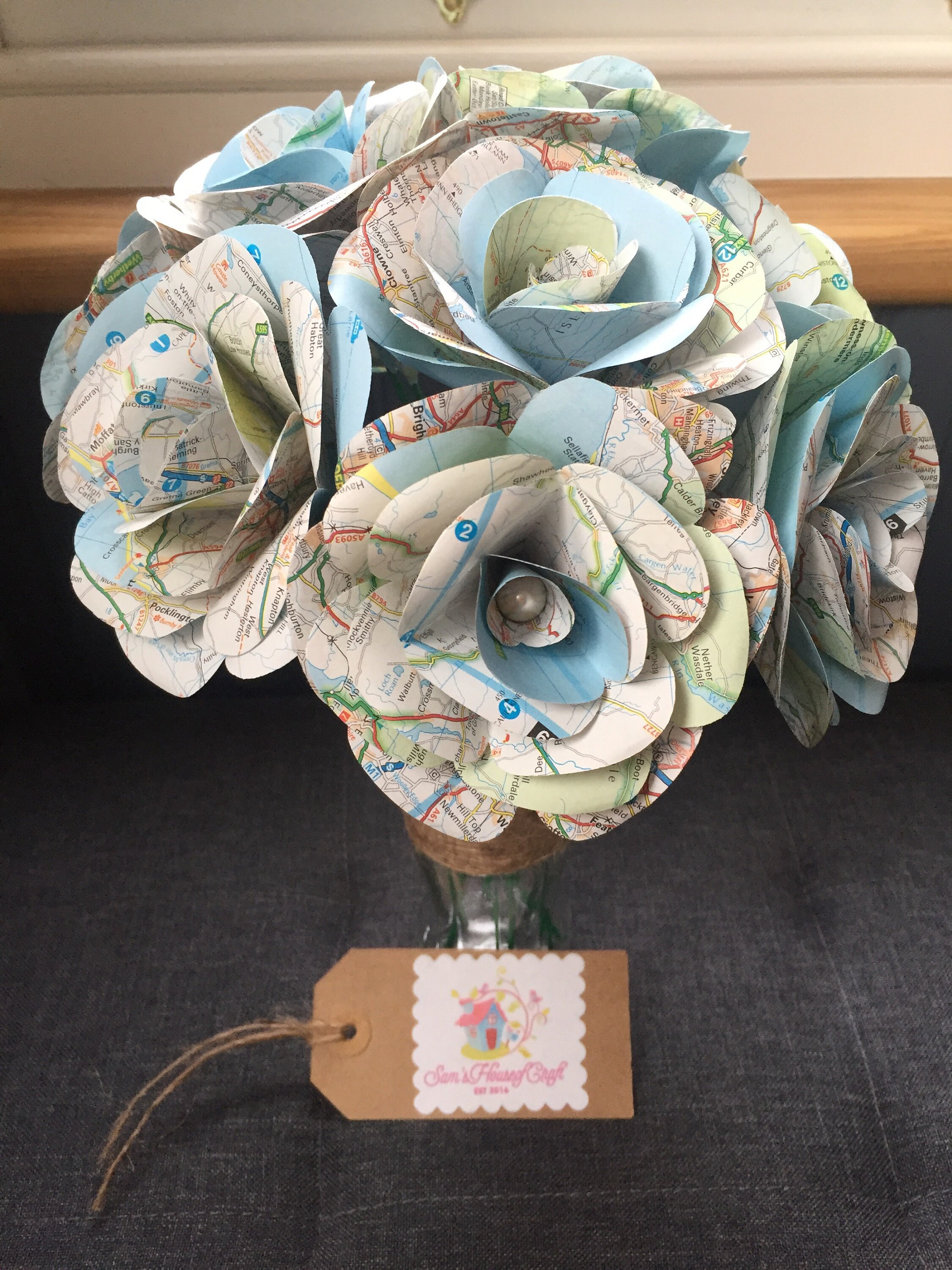 Travel Map Paper Roses Bouquet With Bottle Vase - Etsy