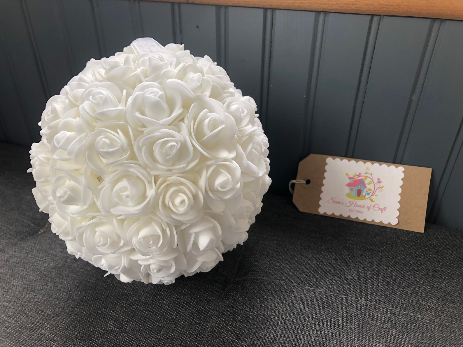 Light up White Rose Flower Ball Kissing Ball Pomander Rose | Etsy