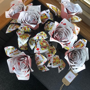 Playing Card Roses, 6 Roses Bouquet: Alice in Wonderland Casino Decor ...