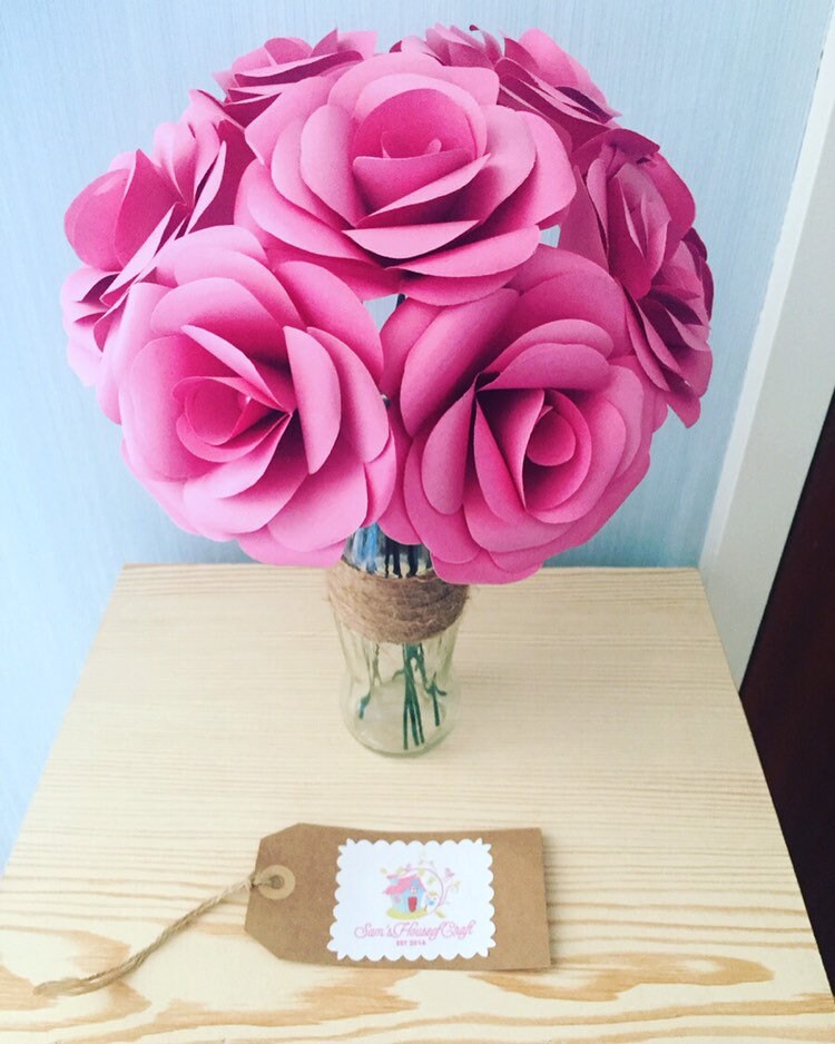 Paper Roses X10 Made From Pink Themed Paper Bottle Vase - Etsy
