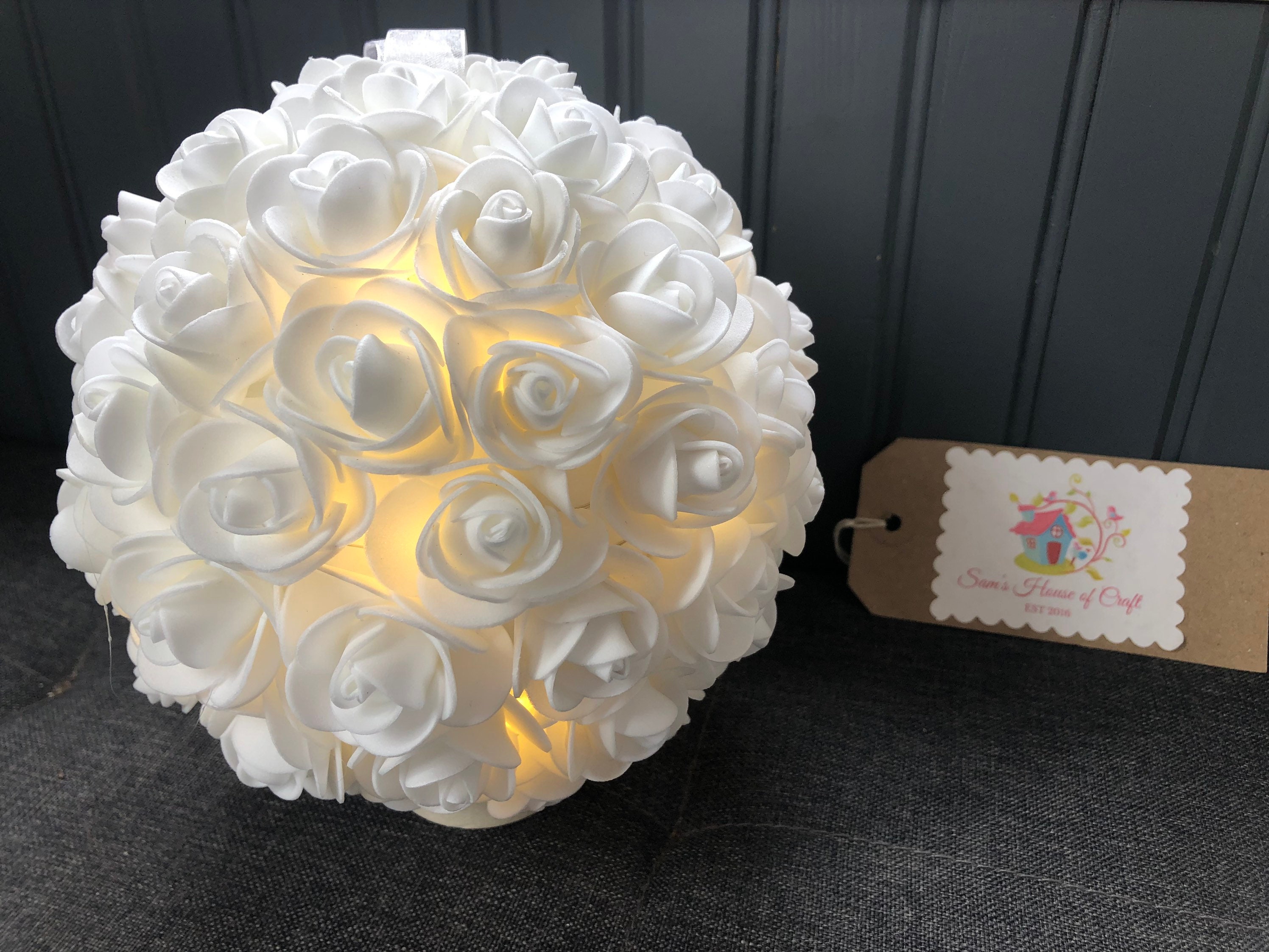 Light up White Rose Flower Ball Kissing Ball Pomander Rose - Etsy