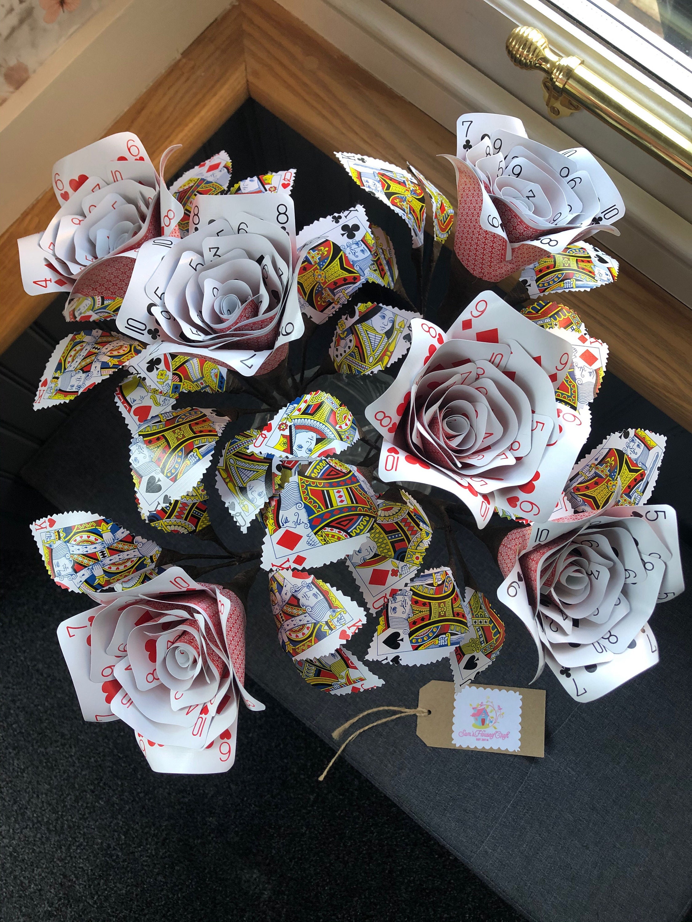 Playing Card Roses, 6 Roses Bouquet: Alice in Wonderland Casino Decor ...