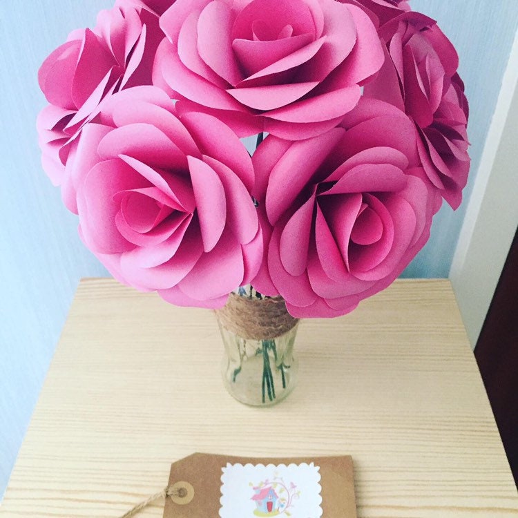 Paper Roses X10 Made From Pink Themed Paper Bottle Vase - Etsy