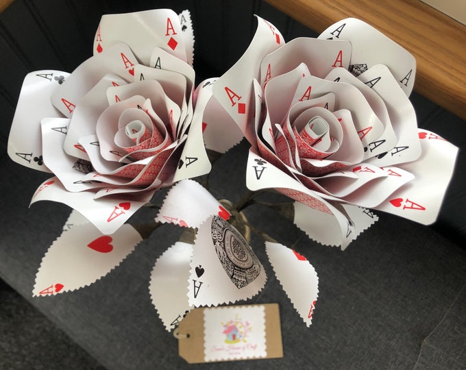 Playing Card Roses With Bottle Vase: Alice in Wonderland Decor, Poker ...