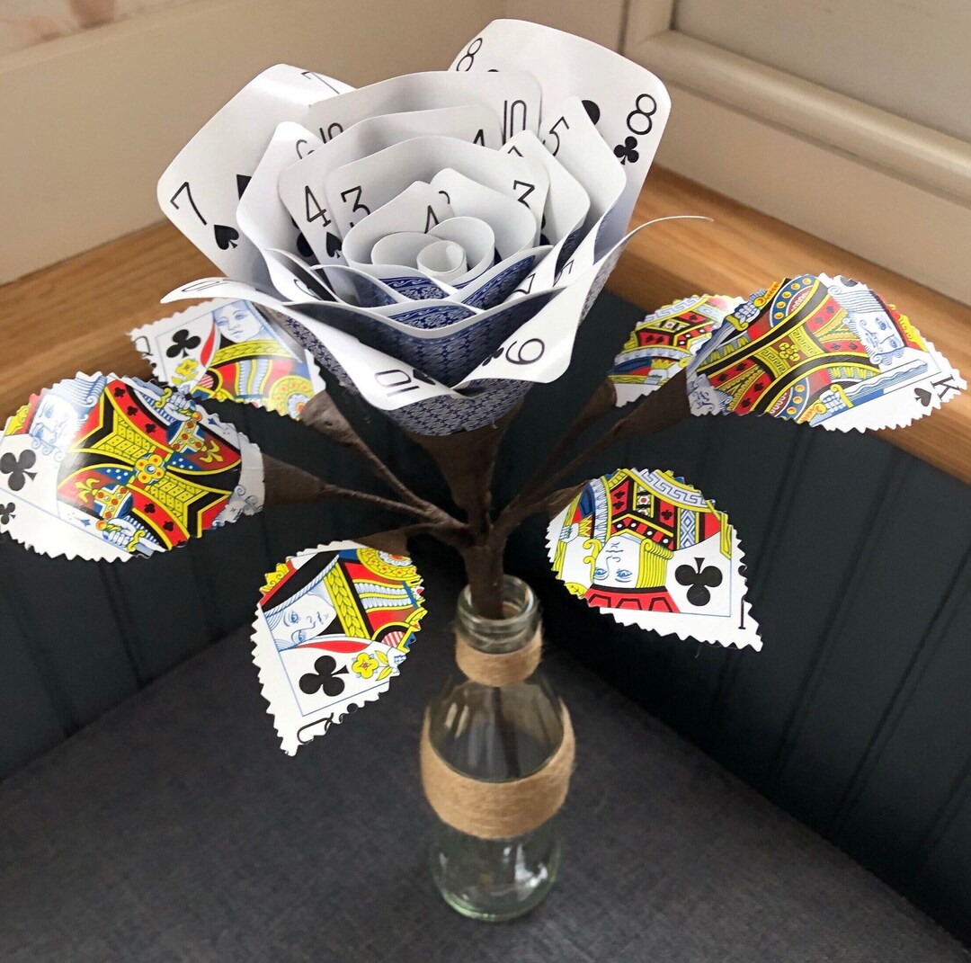 Playing Card Rose + Bottle Vase, Black Suit Clubs and Spades Themed ...