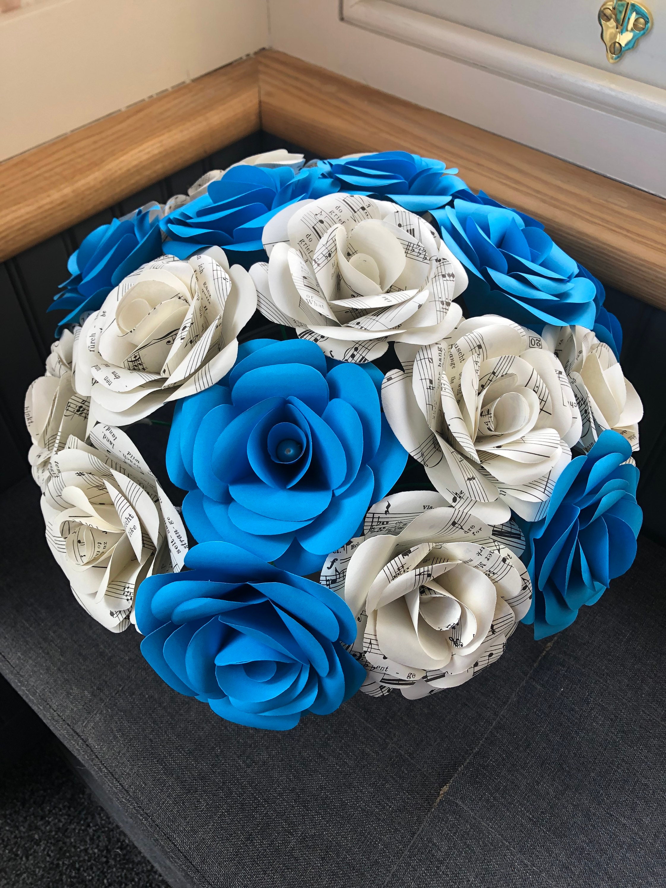 X20 Paper roses blue and sheet music themed Bucket Display | Etsy