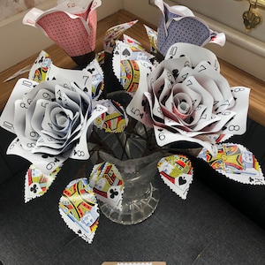 Playing Card Roses X4 Mixed Bouquet Red and Blue Colours on Back of ...