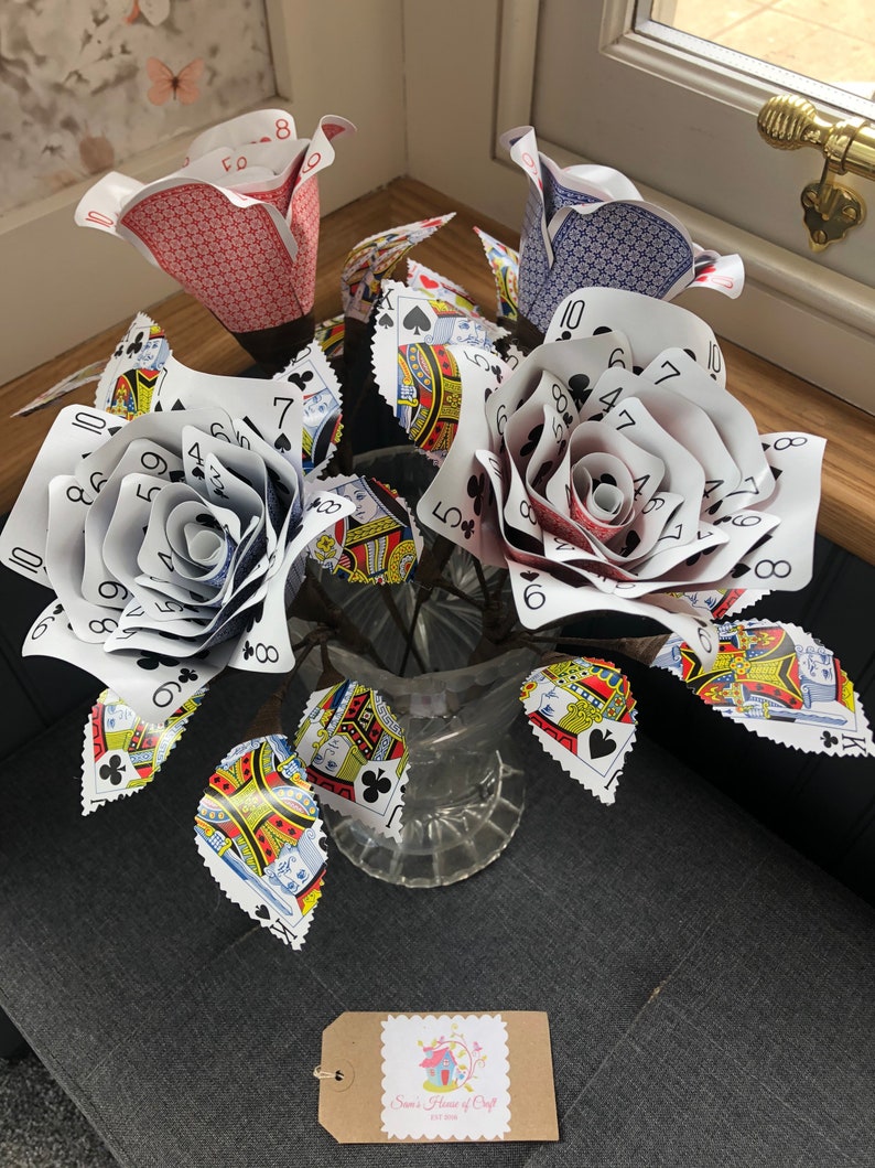 Playing Card Roses X4 Mixed Bouquet Red and Blue Colours on - Etsy