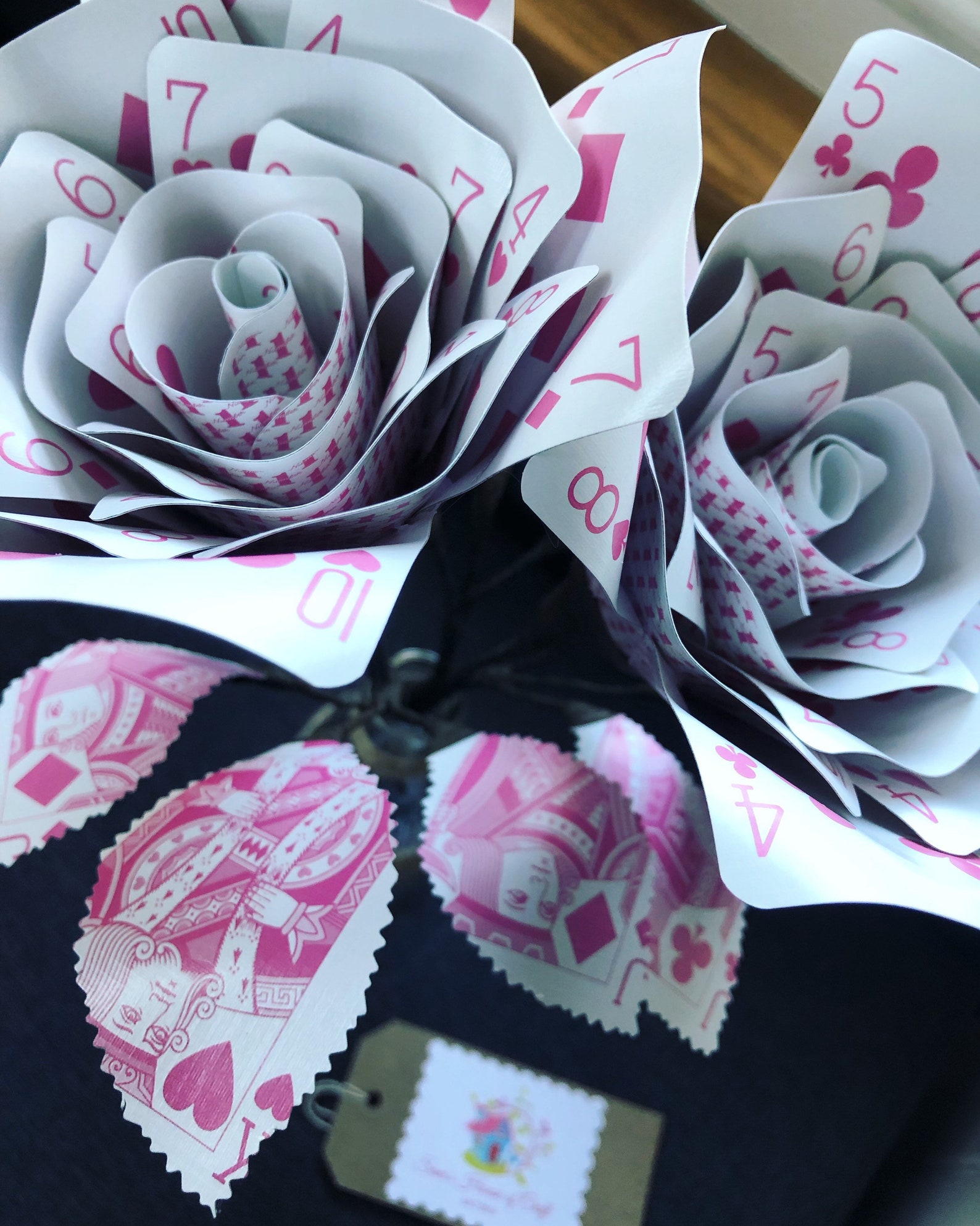 Playing Card Roses Pink Themed X2 Bottle Vase Alice in - Etsy