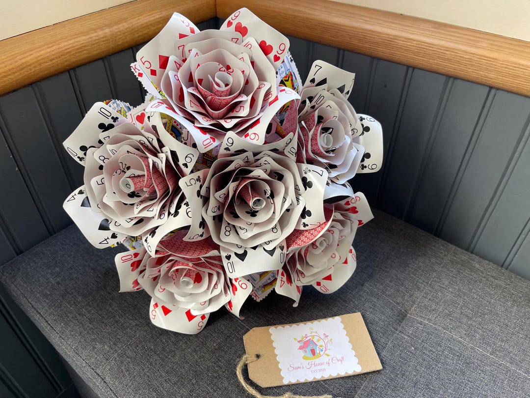 Playing Card Rose Wedding Bouquet, Handheld Bouquet Playing Card Themed ...