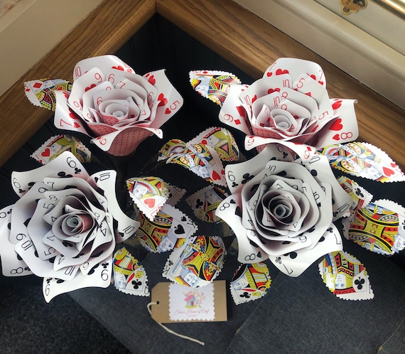 Playing Card Roses X4 Alice in Wonderland Themed Roses Poker | Etsy UK