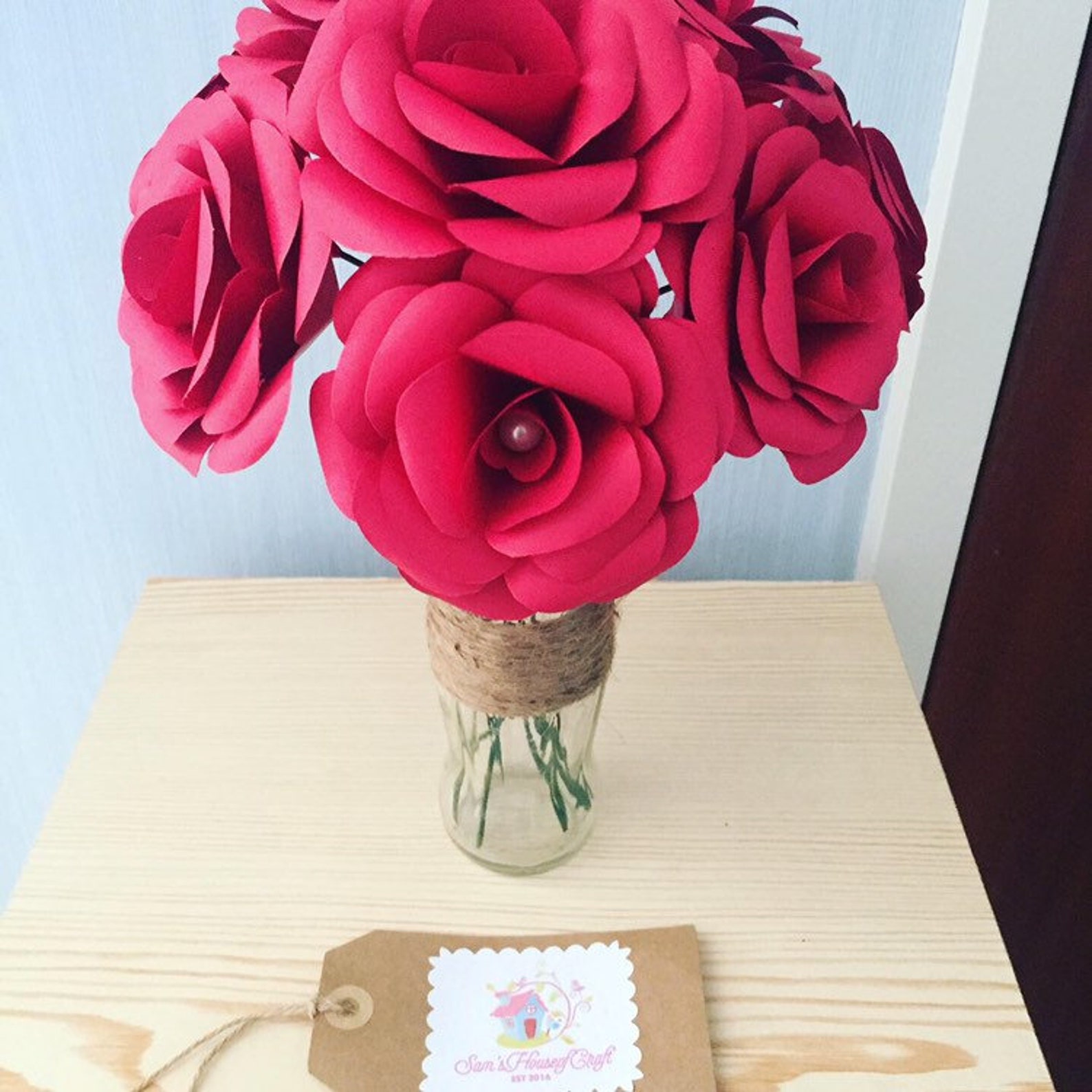 Paper Roses X10 Made From Red Paper Bottle Vase Home Decor - Etsy