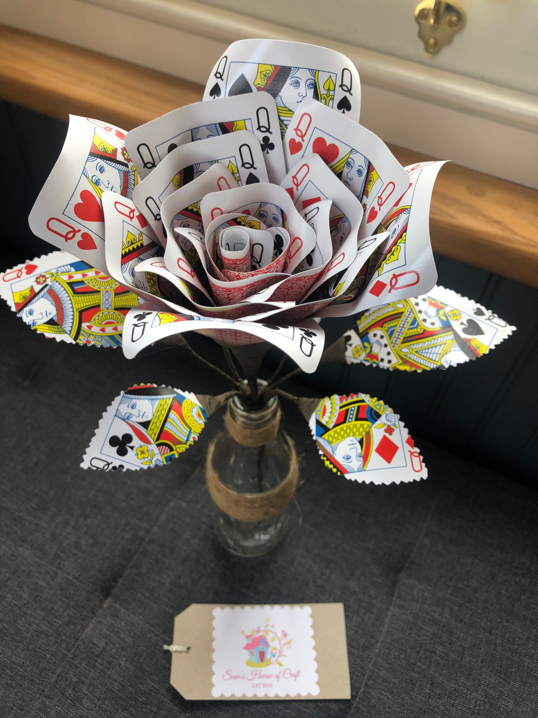 Queen Playing Card Rose in Bottle Vase: Alice in Wonderland Decor - Etsy