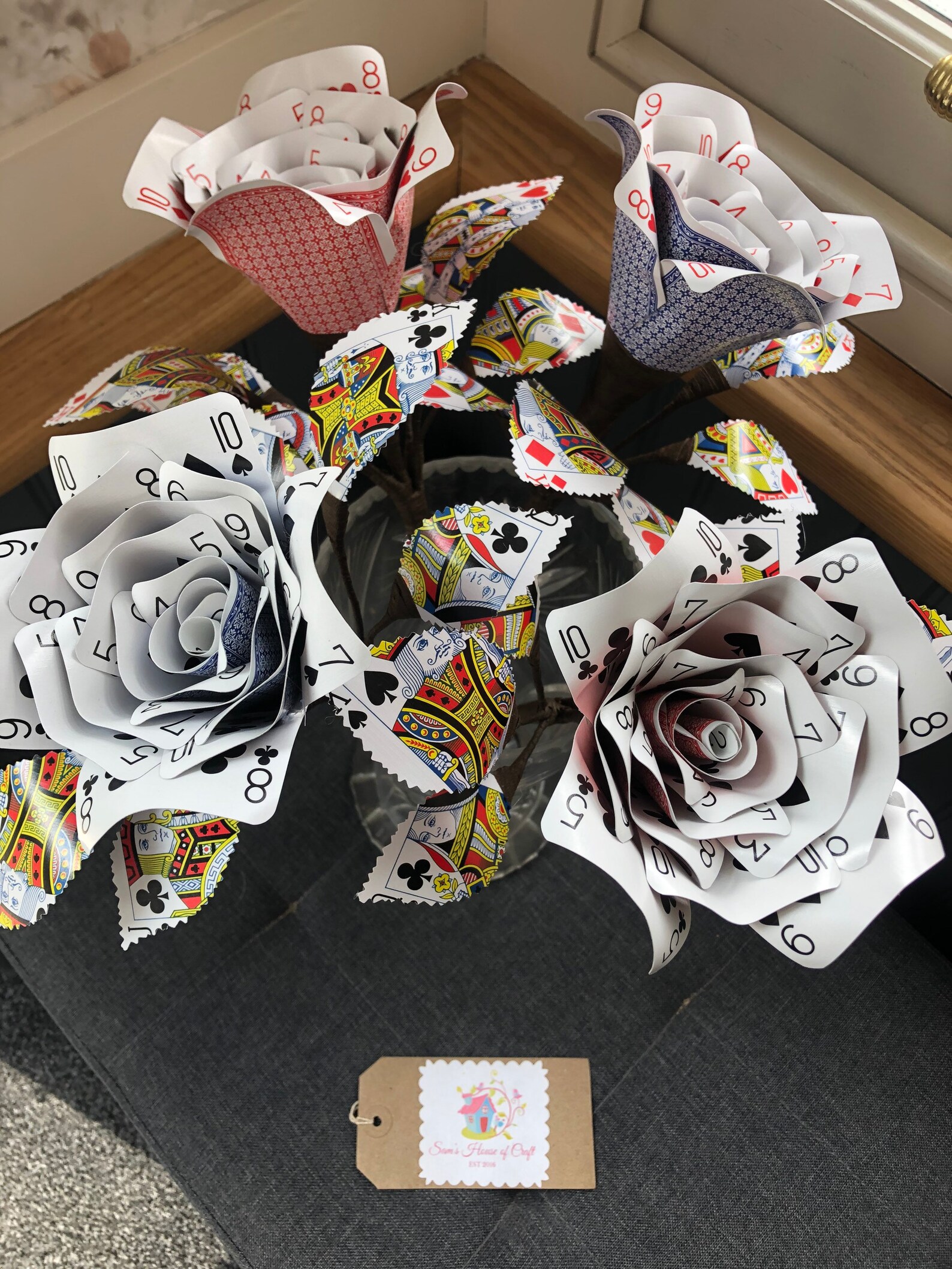 Playing Card Roses X4 Mixed Bouquet Red and Blue Colours on - Etsy