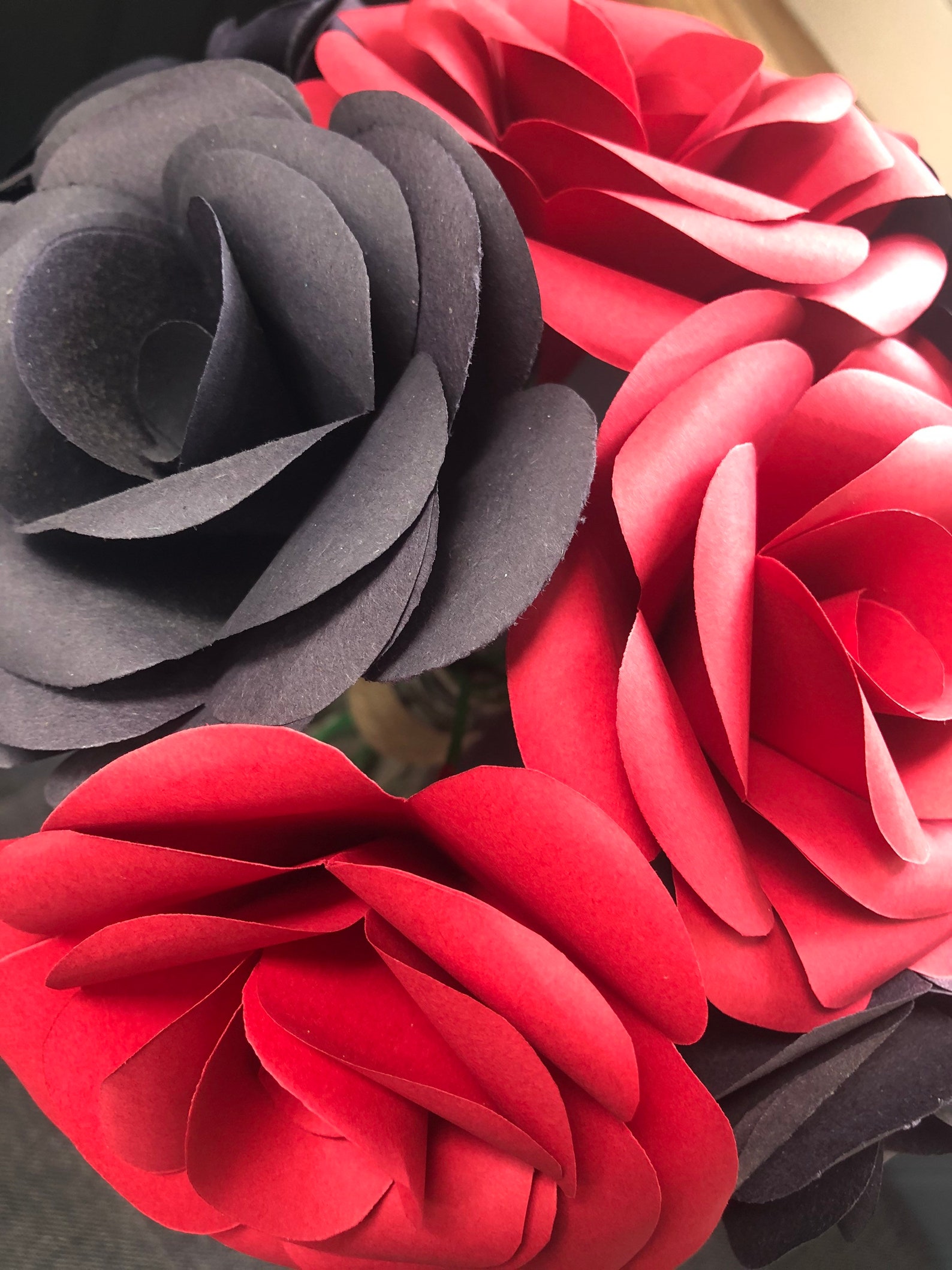 Black and Red Themed Paper Roses X10 Bottle Vase | Etsy