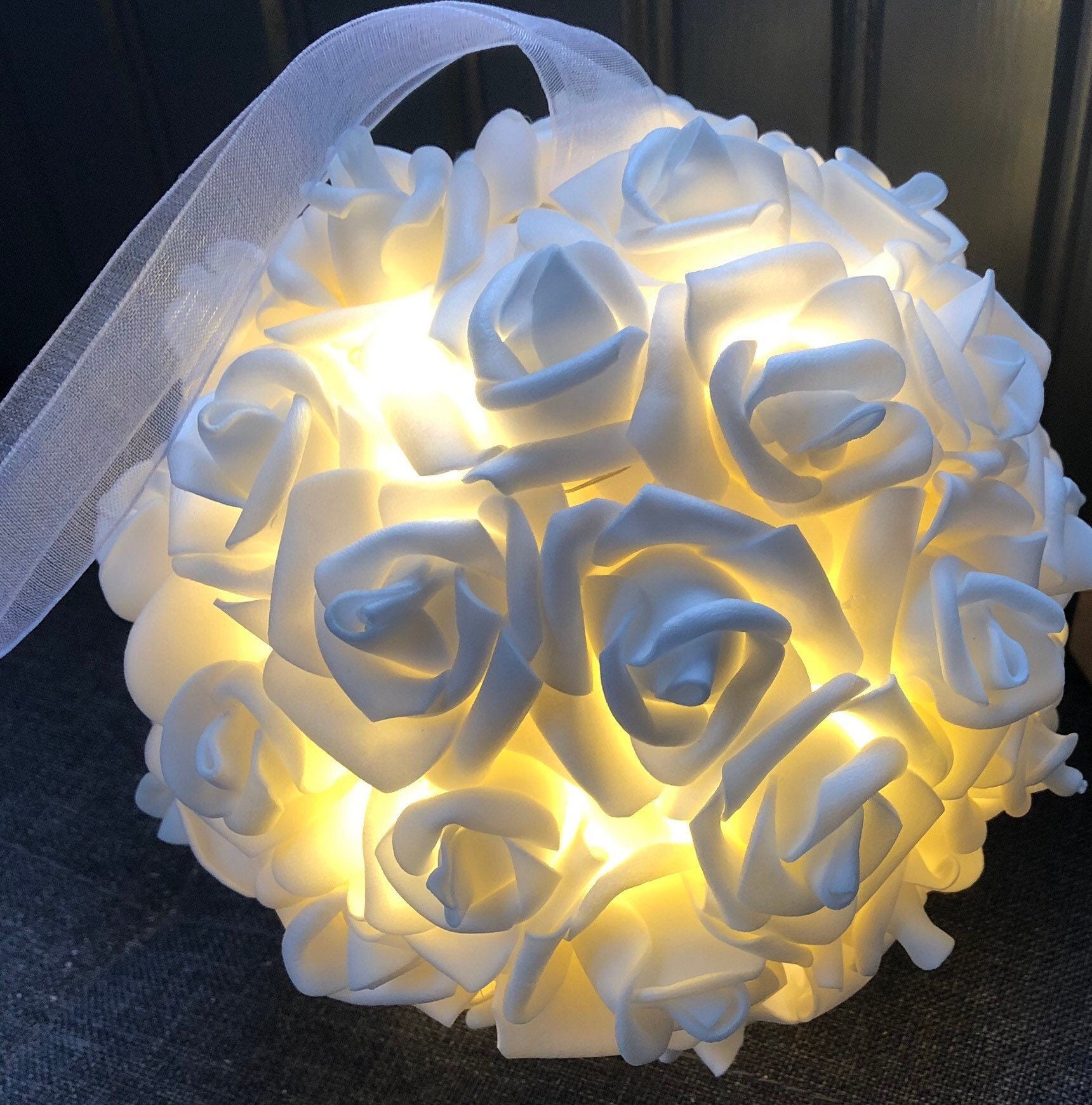 Light up White Rose Flower Ball Kissing Ball Pomander Rose - Etsy