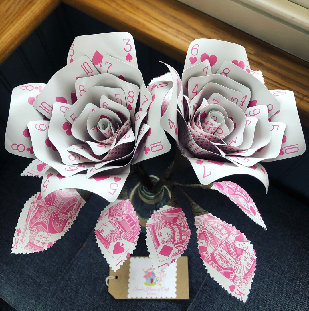 Playing Card Roses Pink Themed X2 + Bottle Vase, Alice in Wonderland ...
