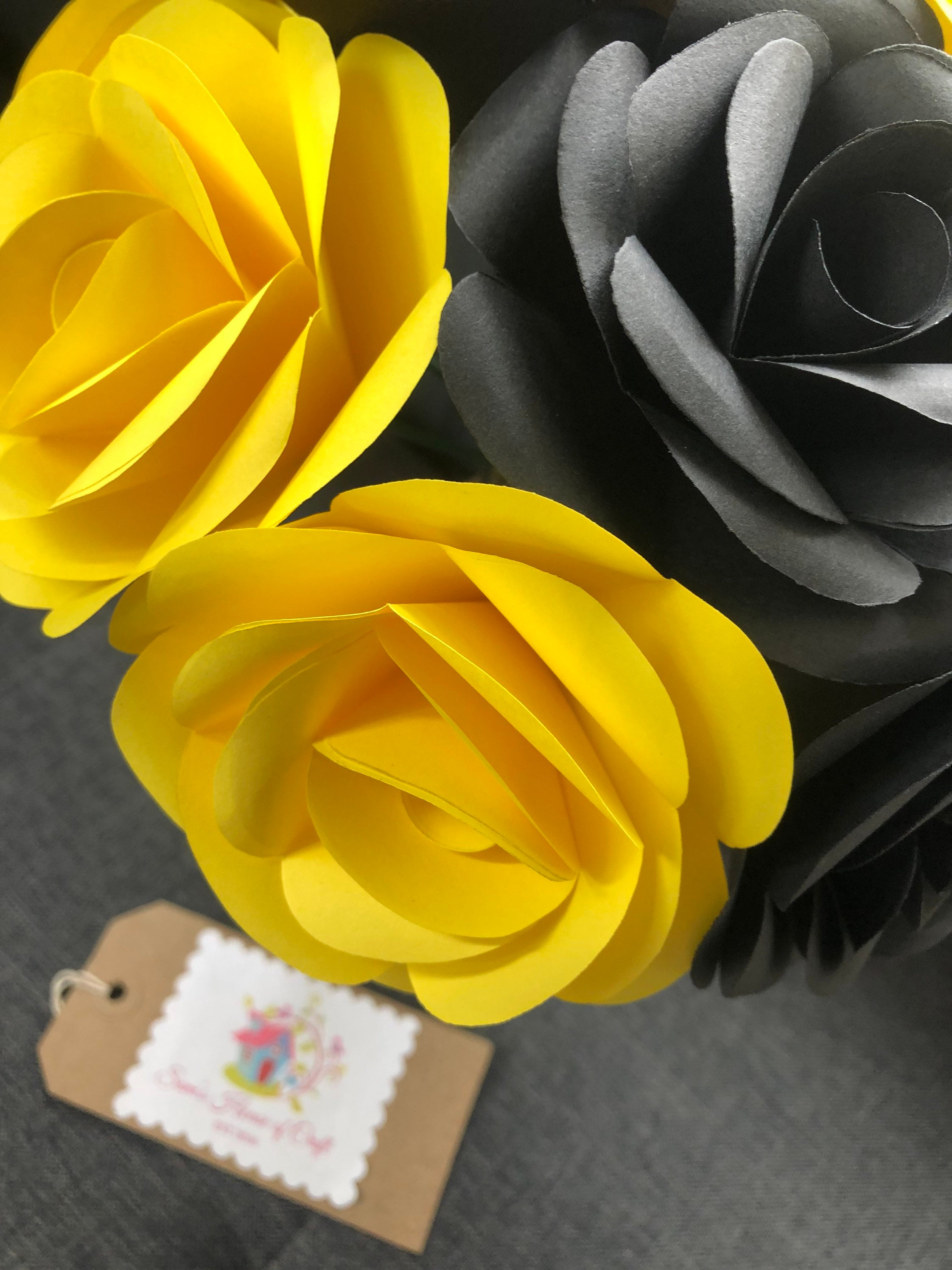 Black & Yellow Paper Rose Bouquet With Bottle Vase - Etsy